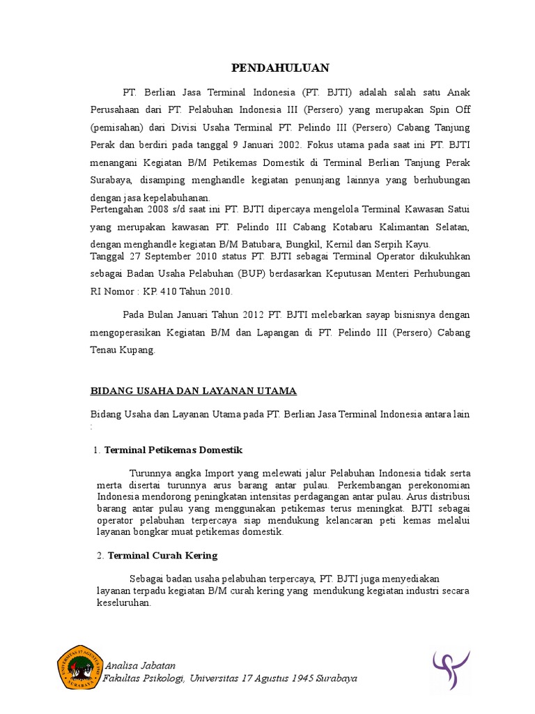 Profil PT. Berlian Jasa Terminal Indonesia | PDF