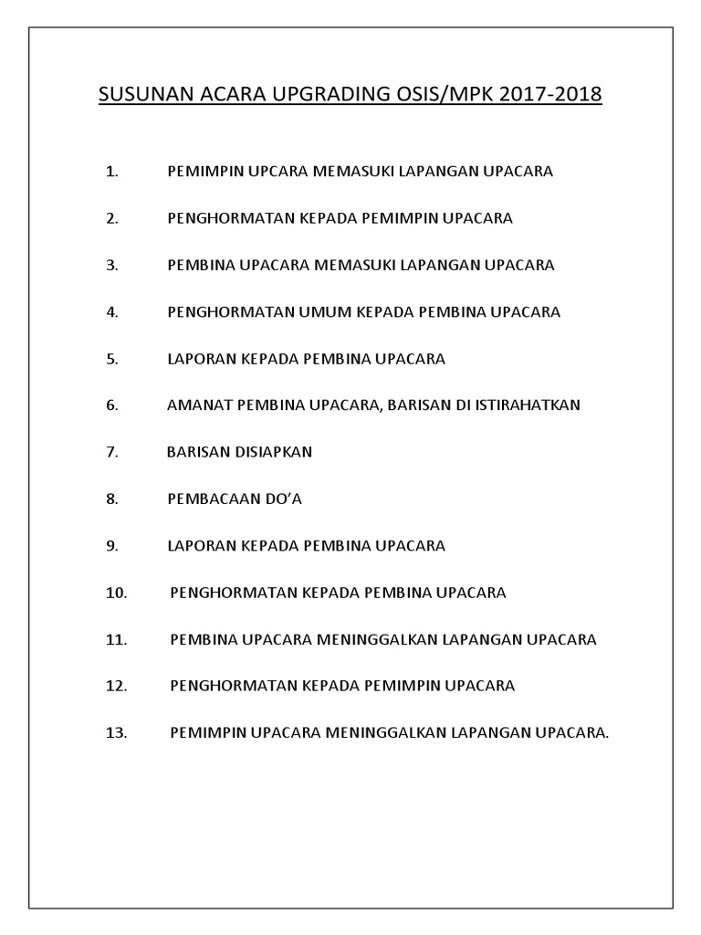 Susunan Acara Upgrading Osis | PDF