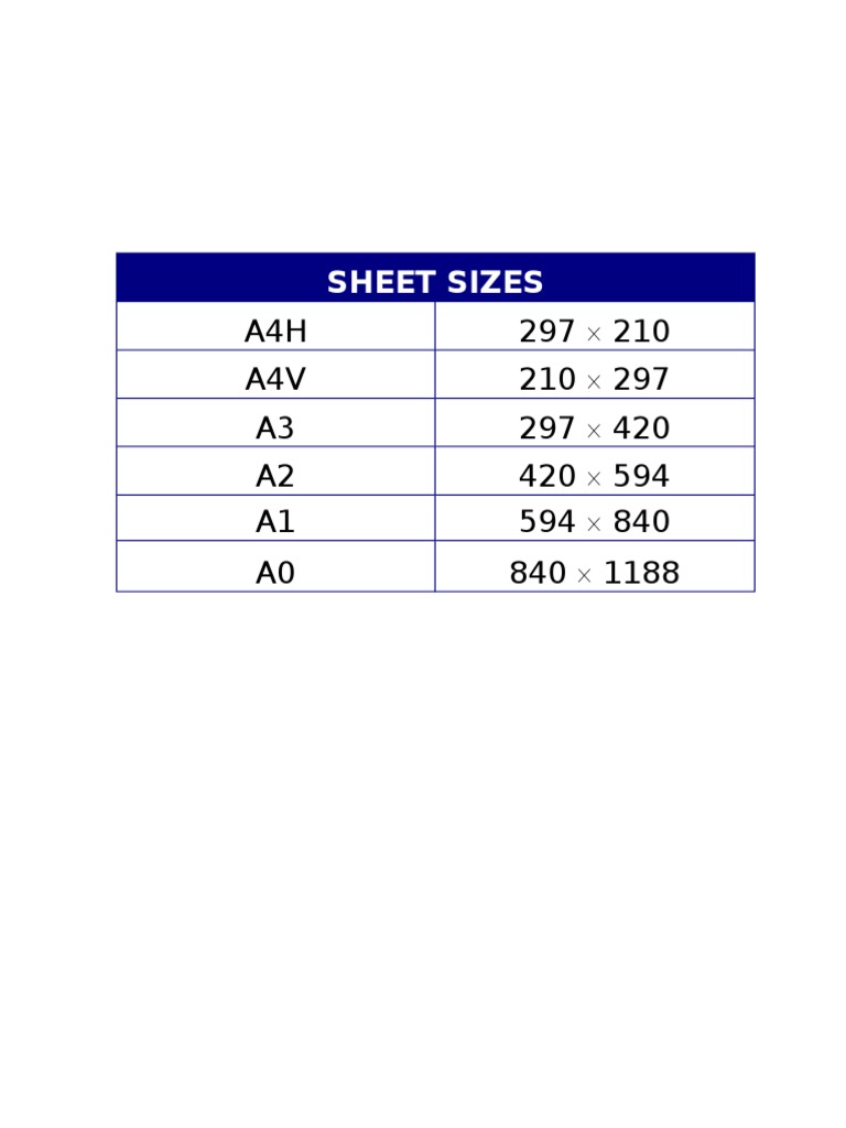 Sheet Sizes Pdf