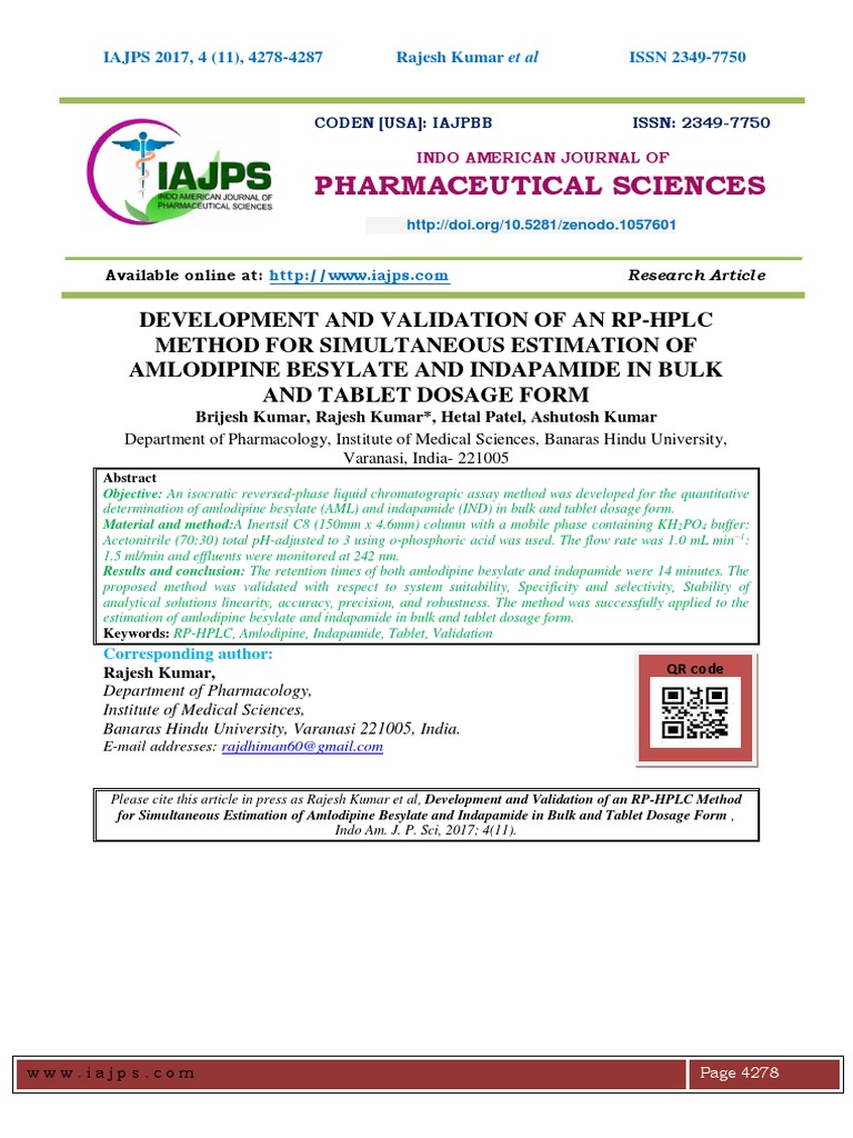 Development And Validation Of An Rp Hplc Method For Simultaneous Estimation Of Amlodipine
