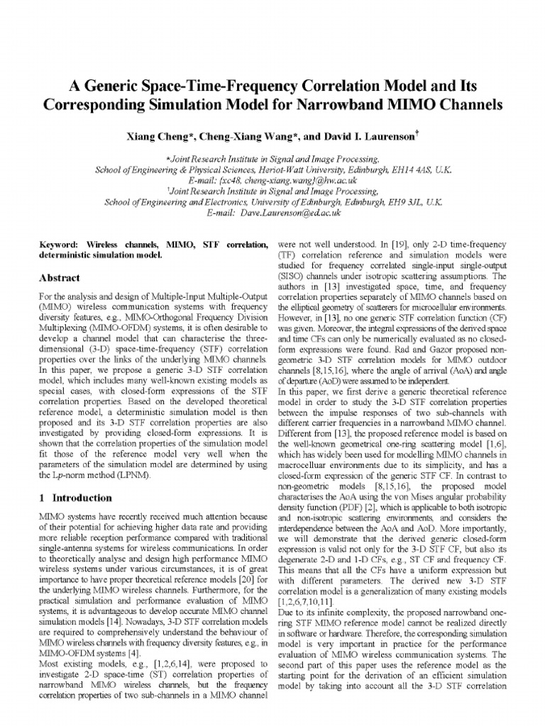 A Generic Space Time Frequency Correlation Model And Its Pdf Mimo