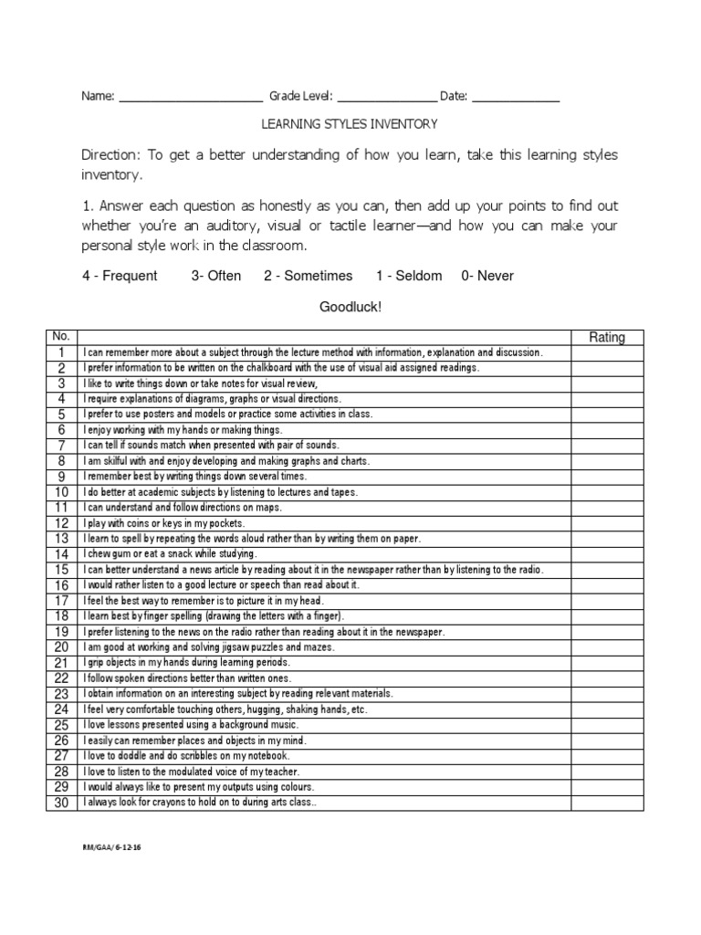 Learning Styles Inventory | PDF | Learning Styles | Pedagogy
