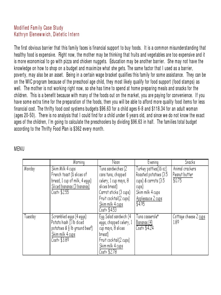 Modified Family Case Study Kathryn Elenewwich, Dietetic Intern | PDF ...