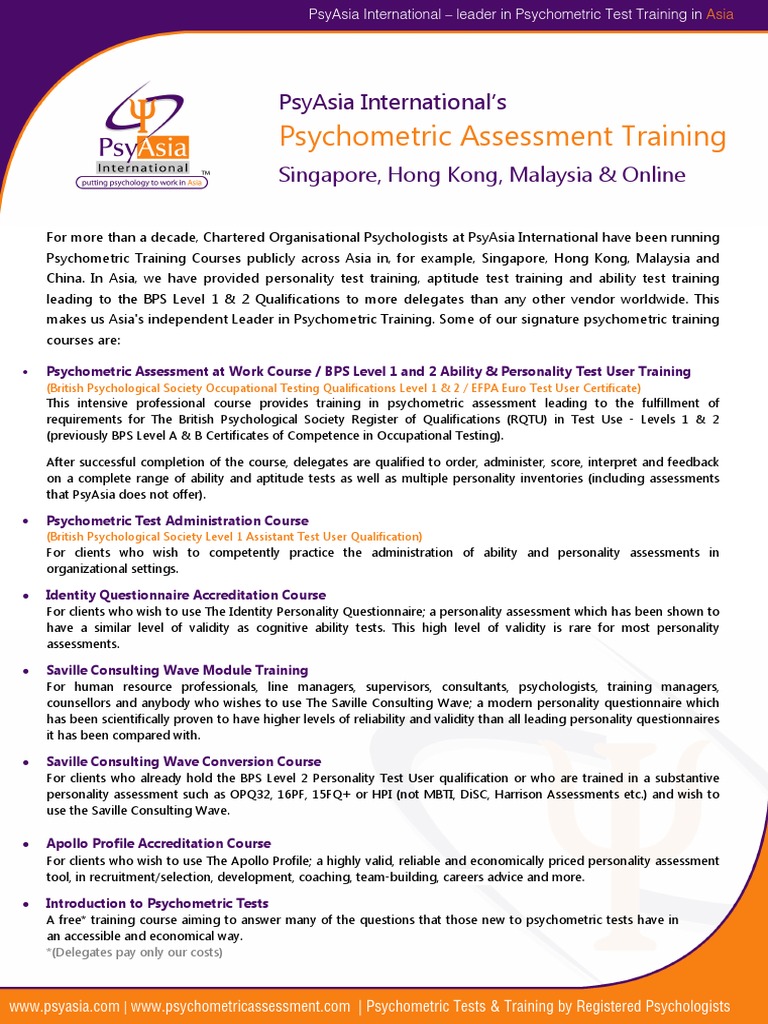 Psychometric Test Training Courses | PDF | Psychological Evaluation ...