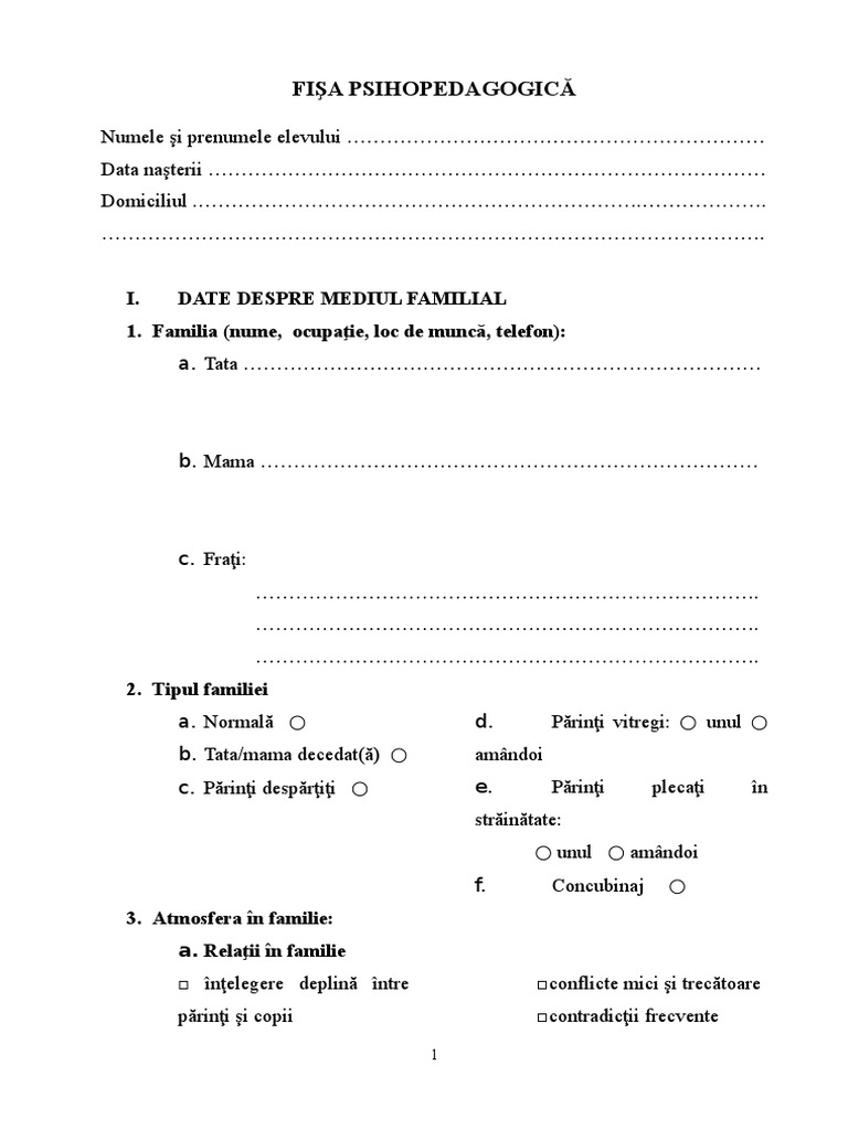 Fisa Psihopedagogica A Elevului | PDF