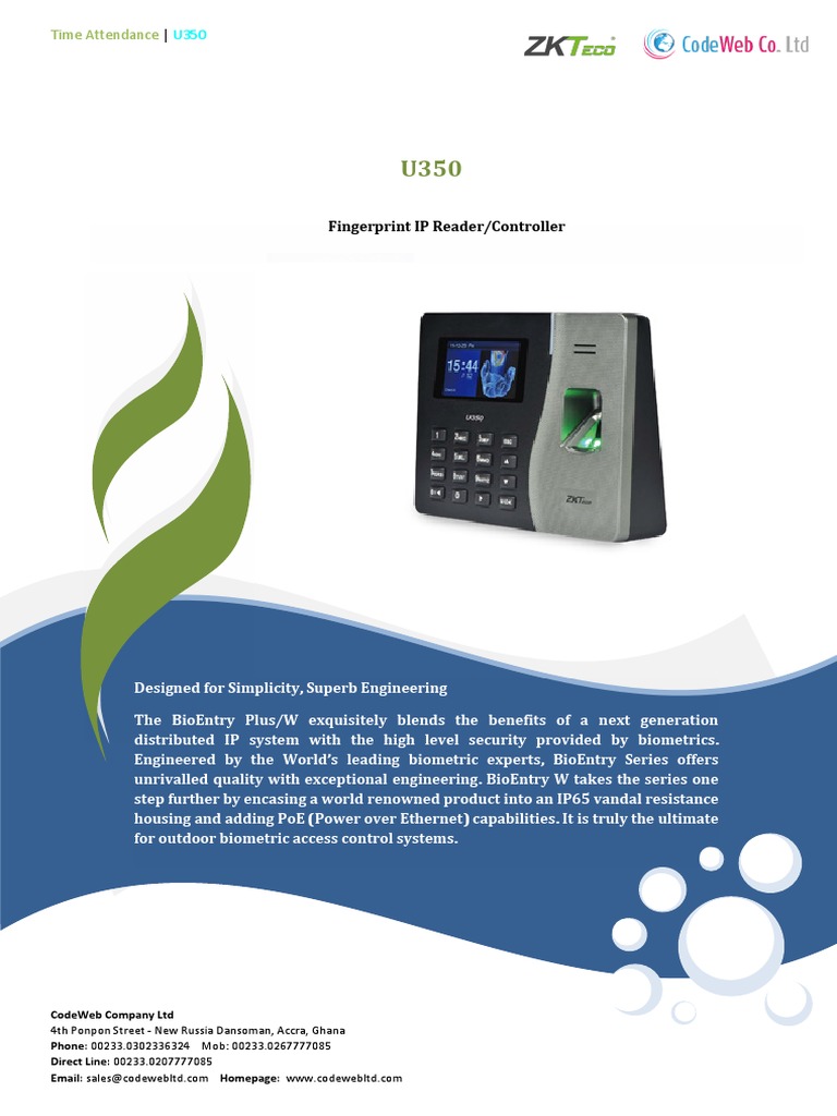 U350 ZKT Brochure | PDF | Access Control | Biometrics