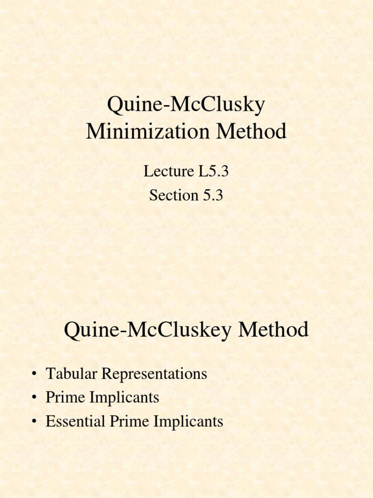Quine-Mcclusky Minimization Method: Lecture L5.3 Section 5.3 | PDF | Theory Of Computation | Algebra