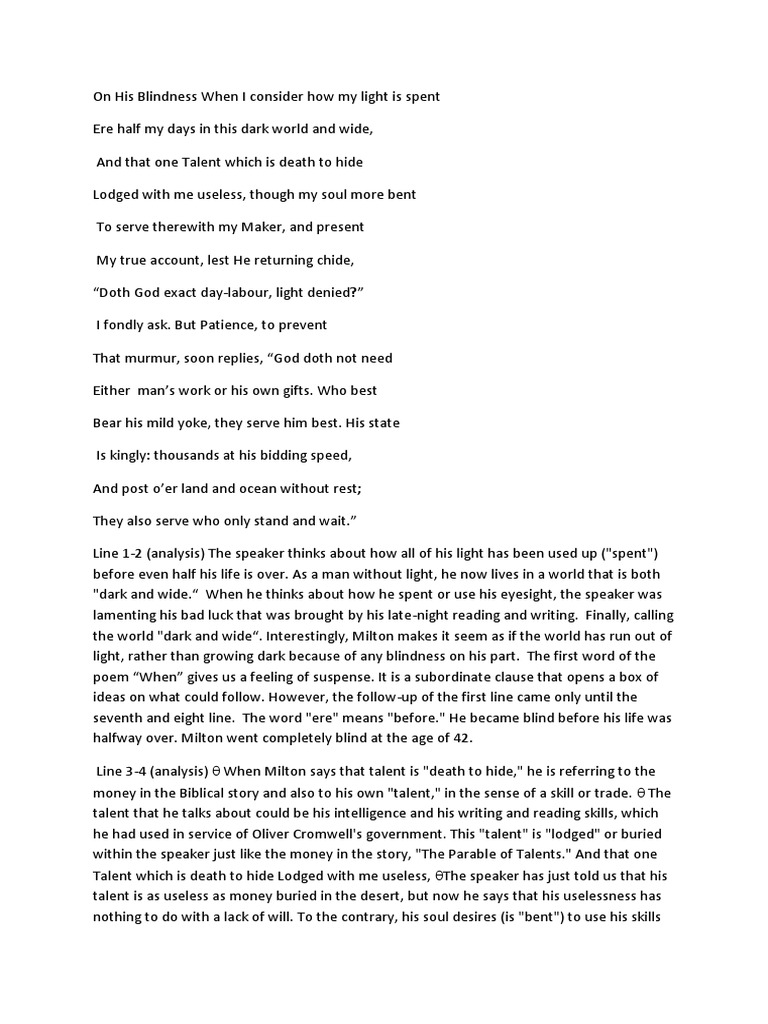 On His Blindness | PDF | Sonnets | Poetic Form