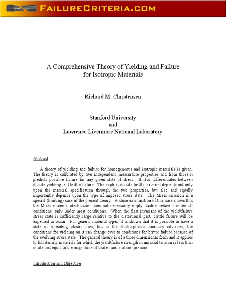 Yielding and Failure in Isotropic Materials | PDF | Plasticity (Physics ...