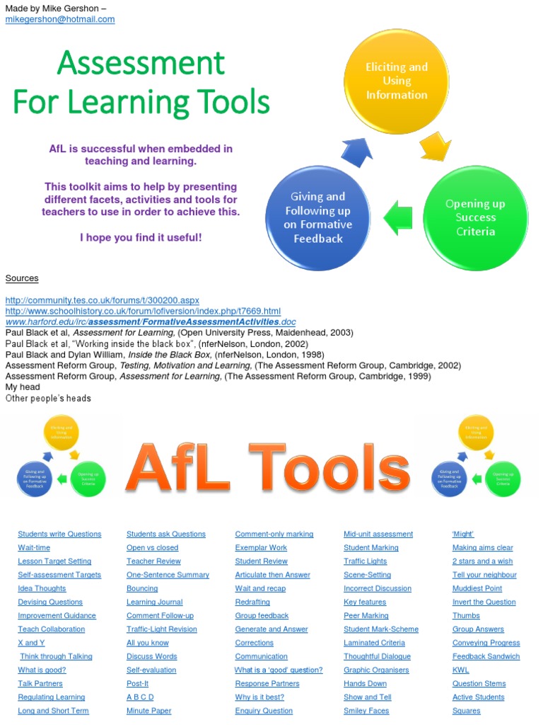 Assessment For Learning Toolkit V1 | PDF | Educational Assessment ...