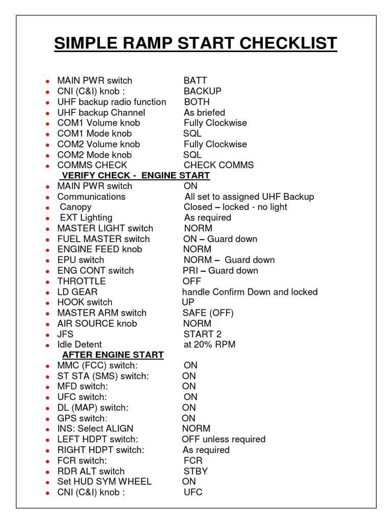 Simple Ramp Start Checklist | PDF