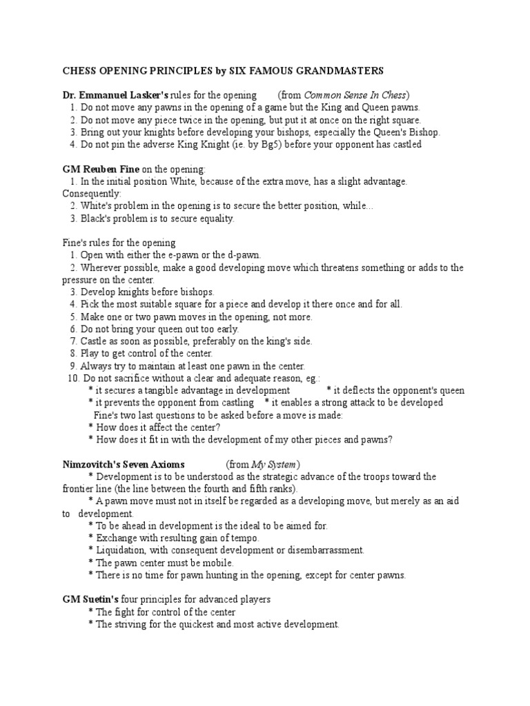 Chess Opening Principles by Six Famous Grandmasters | PDF | Chess ...