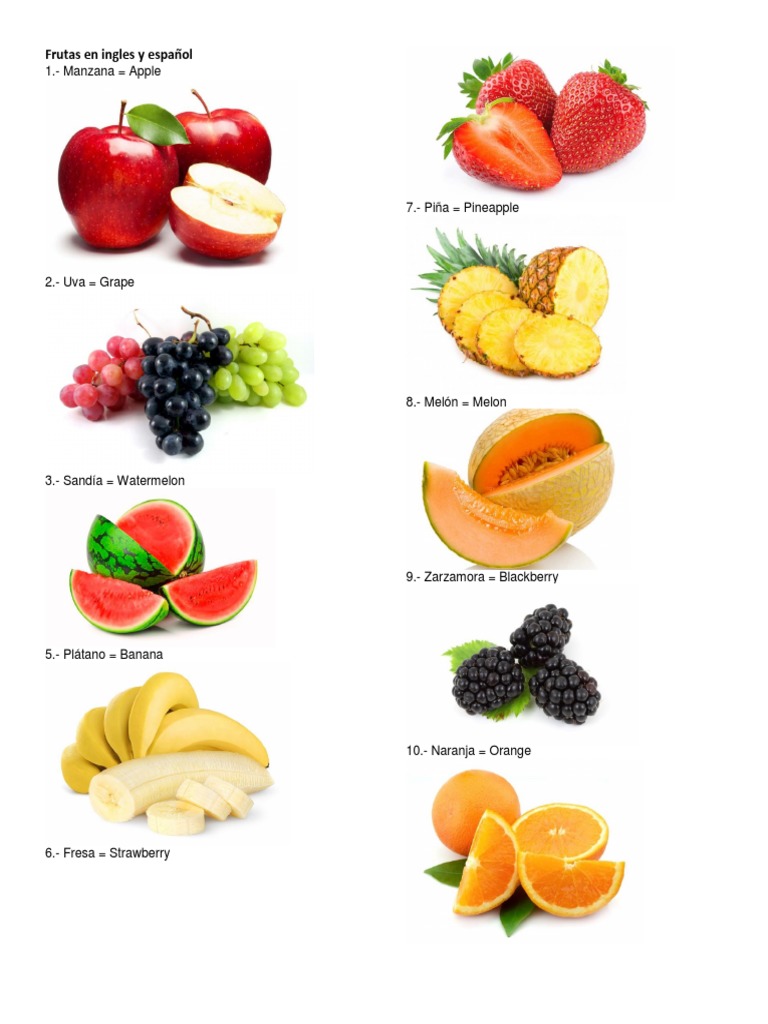 Frutas en inglés y español: Guía básica | PDF