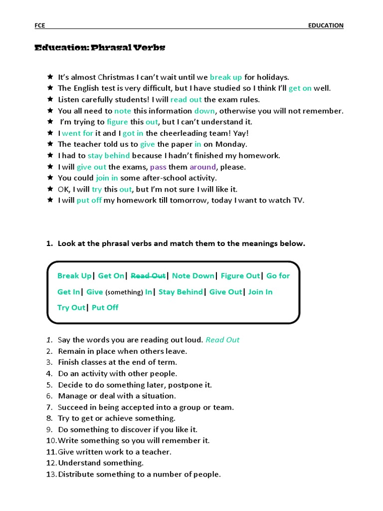 FCE - Education Phrasal Verbs | PDF