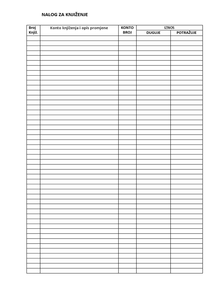 Nalog Za Knjiženje - Obrazac | PDF