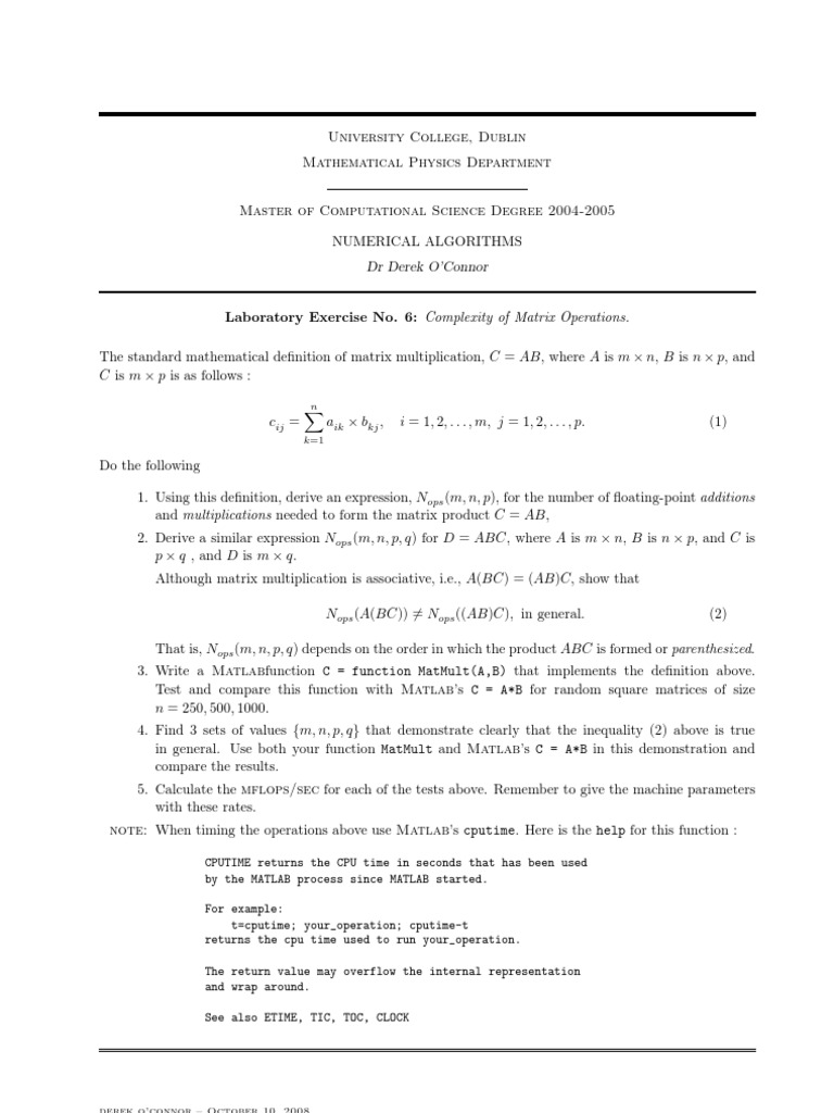 O'Connor - Matrix Chain Multiplication | PDF | Matrix (Mathematics) | Linear Algebra