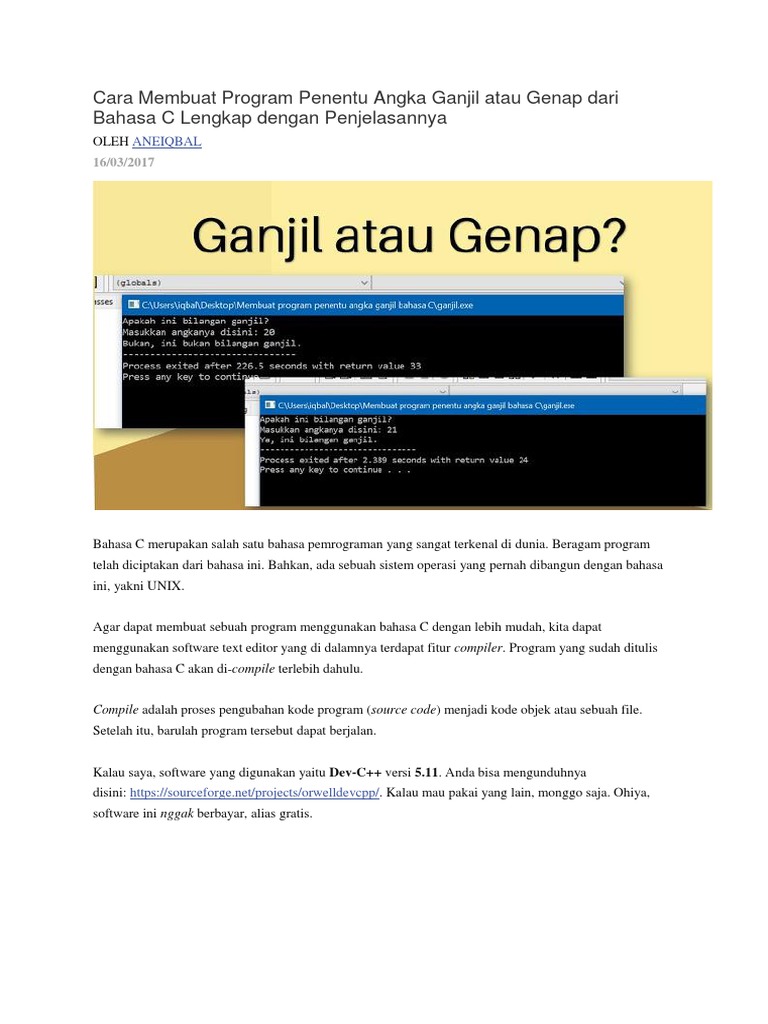 Cara Membuat Program Penentu Angka Ganjil Atau Genap Dari Bahasa C ...