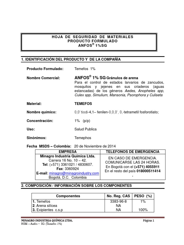Hds Anfos (Temefos 1%) | PDF | Aguas residuales | Agua