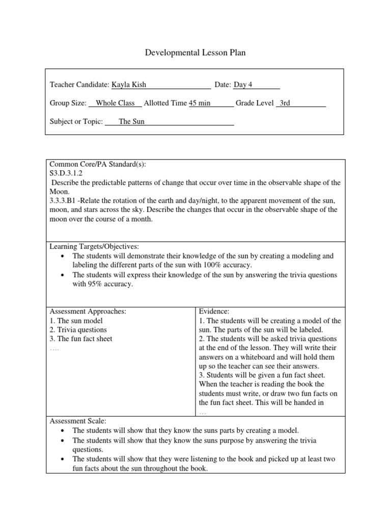 The Sun Lesson Plan | PDF | Sun | Stars