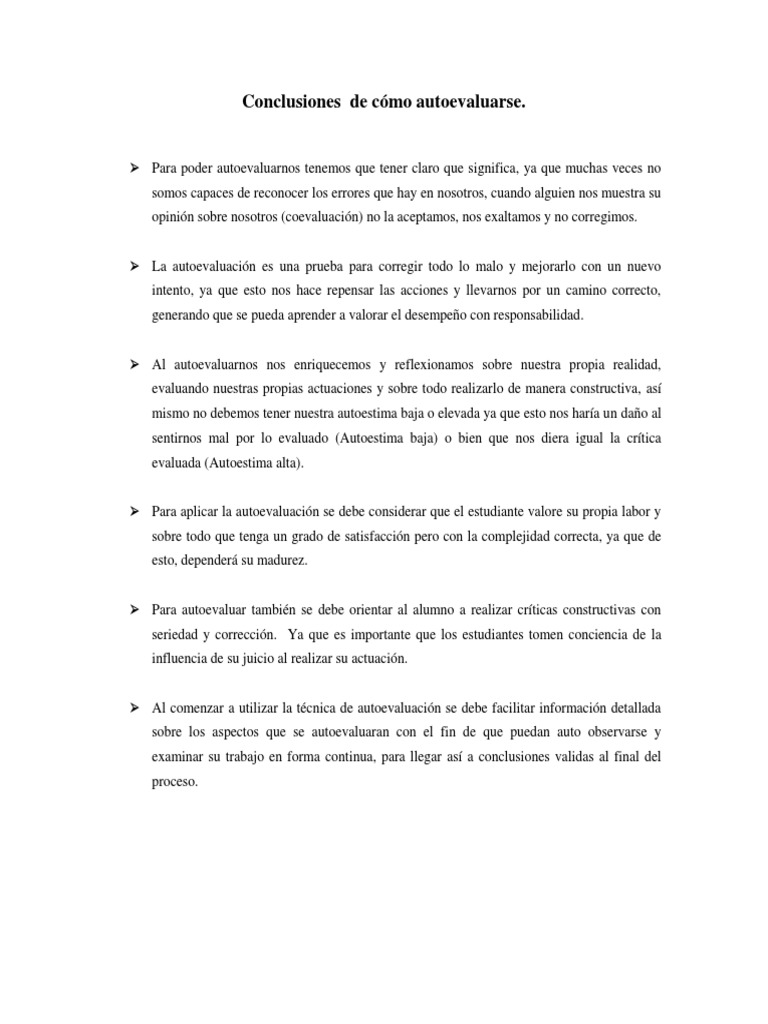 Conclusiones de Cómo Autoevaluarse y Los Aportes para Mejorar El ...