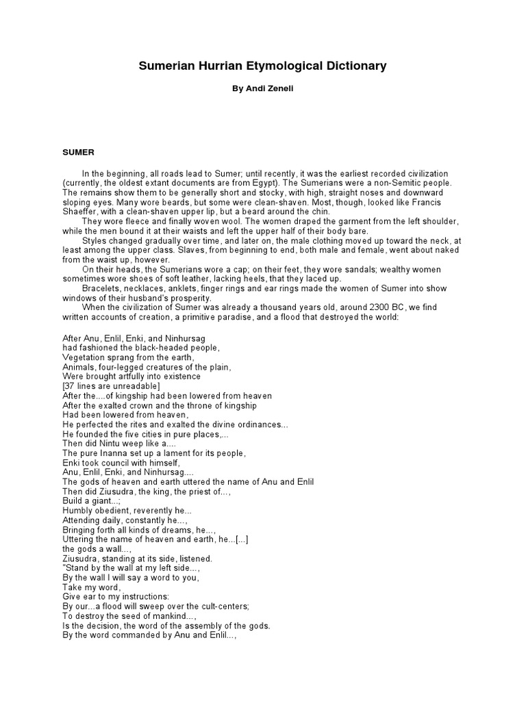 Andi Zeneli - Sumerian Hurrian Etymological Dictionary | PDF | Sumer | Linguistics