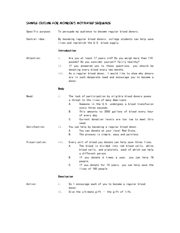 Sample Outline For Monroes Motivated Sequence | PDF | Blood Donation ...