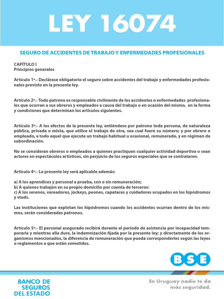 Ley 16074 | PDF | Seguro | Derecho laboral