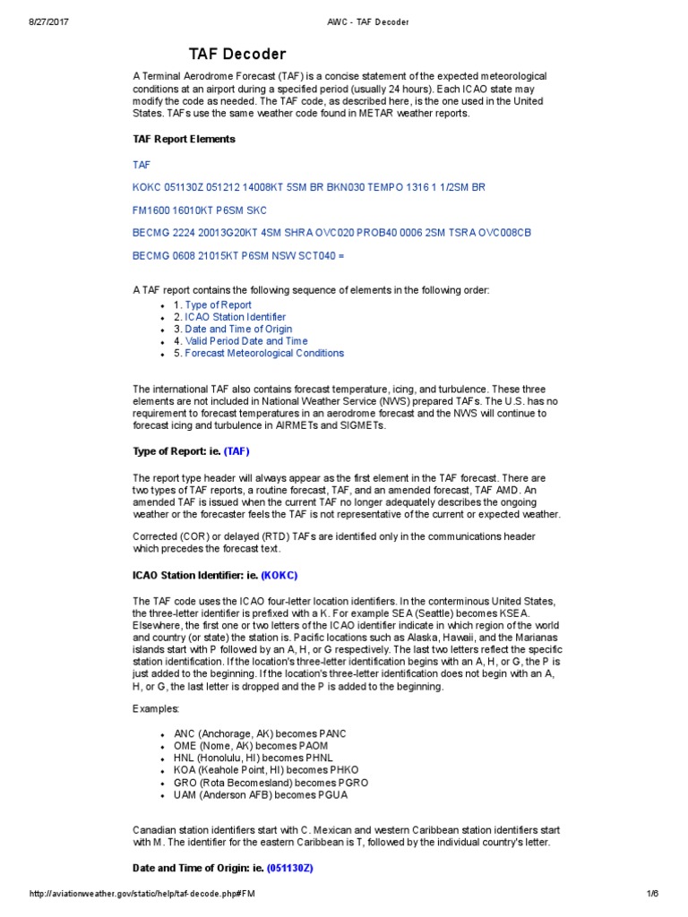 Awc - Taf Decoder | National Weather Service | Weather Forecasting