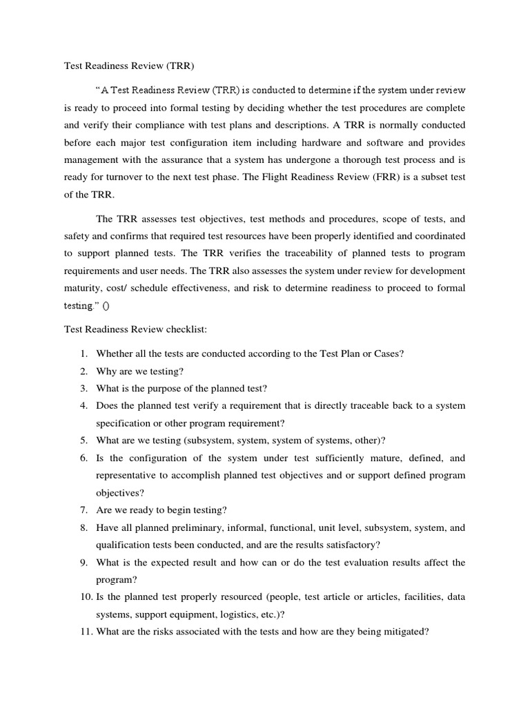 Test Readiness Review | PDF | Information Technology Management ...