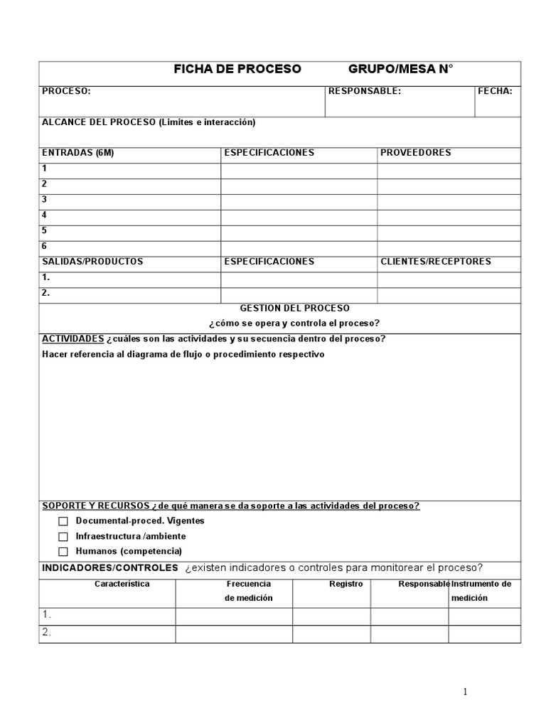 Ficha de Procesos ISO 9001 Modelo | PDF