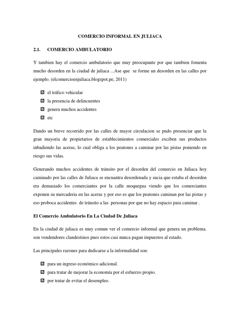 Comercio Informal en Juliaca | PDF