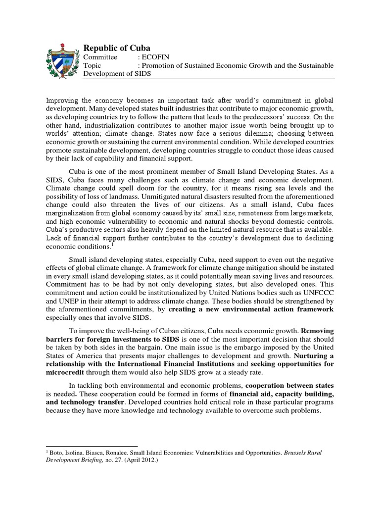 Sample Position Paper - Cuba - ECOFIN | PDF | Sustainability | Cuba
