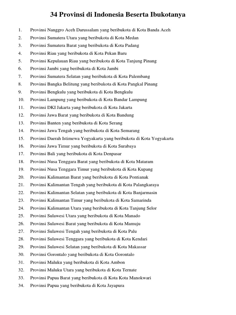 34 Provinsi Di Indonesia Beserta Ibukotanya | PDF