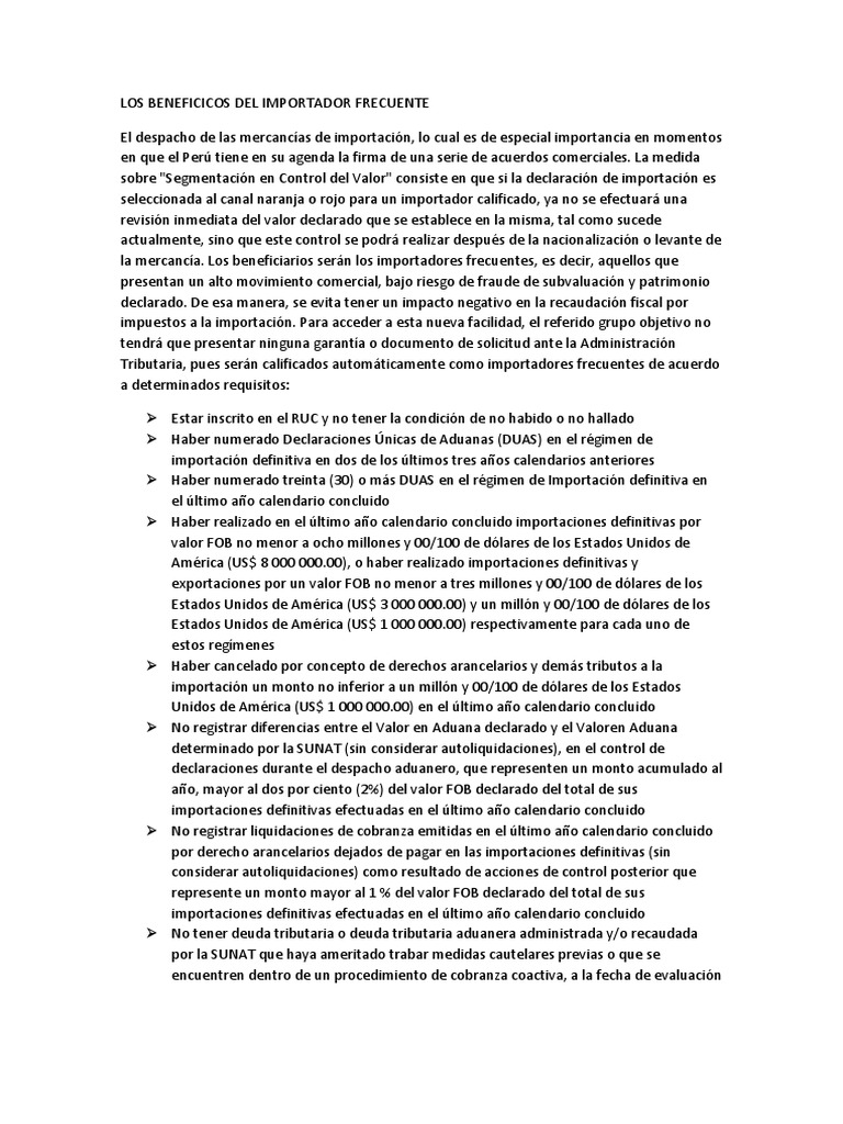 Los Beneficicos Del Importador Frecuente | PDF | aduana | Bienes (Ley)