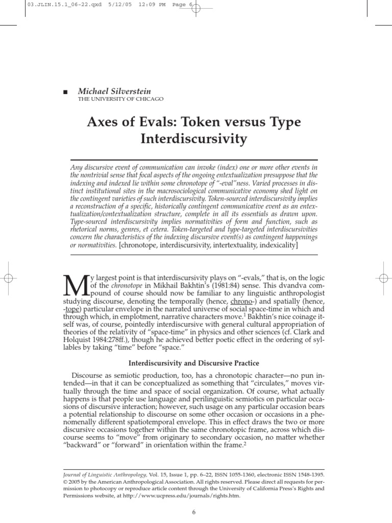 Silverstein - Axes of Evals - Token vs. Type Interdiscursivity | PDF ...