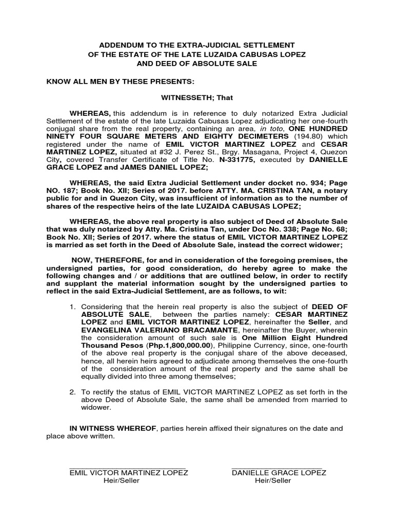 Addendum to the Extra | Property | Social Institutions | Free 30-day ...