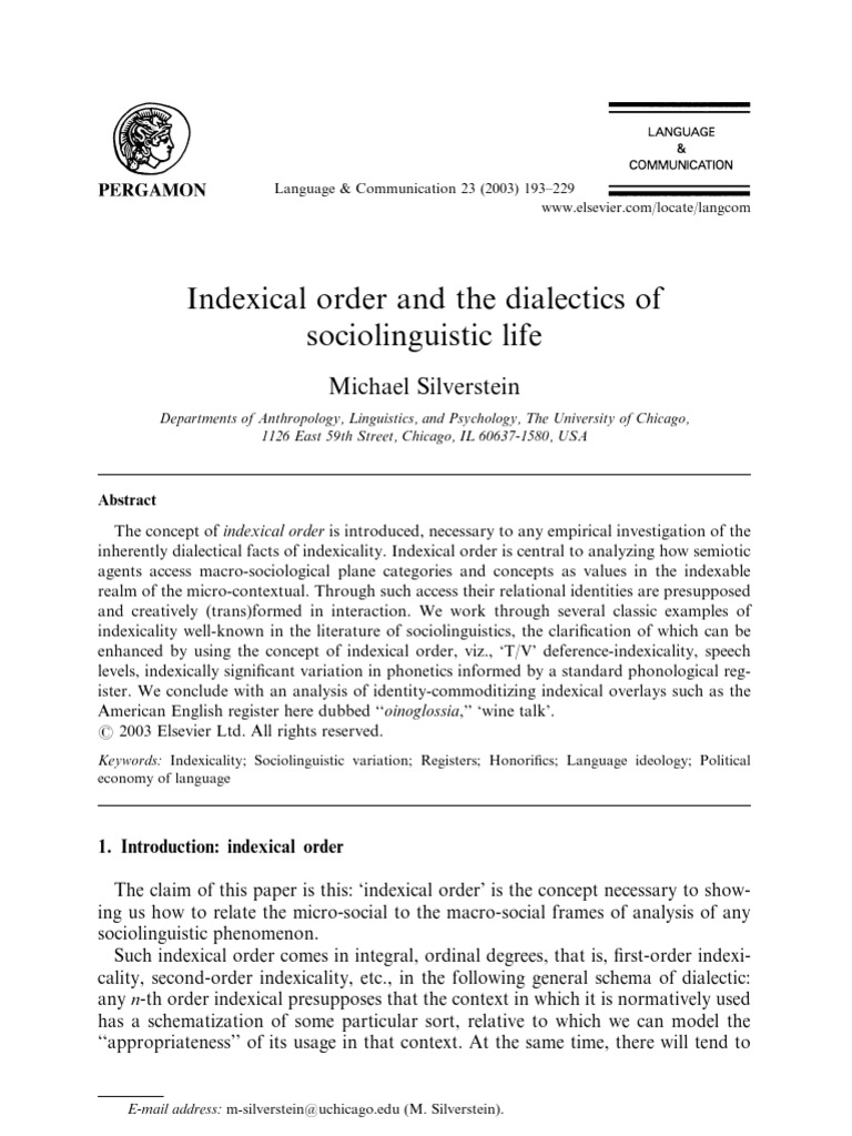 Silverstein - Indexical Order and The Dialectics of Sociolinguistic ...