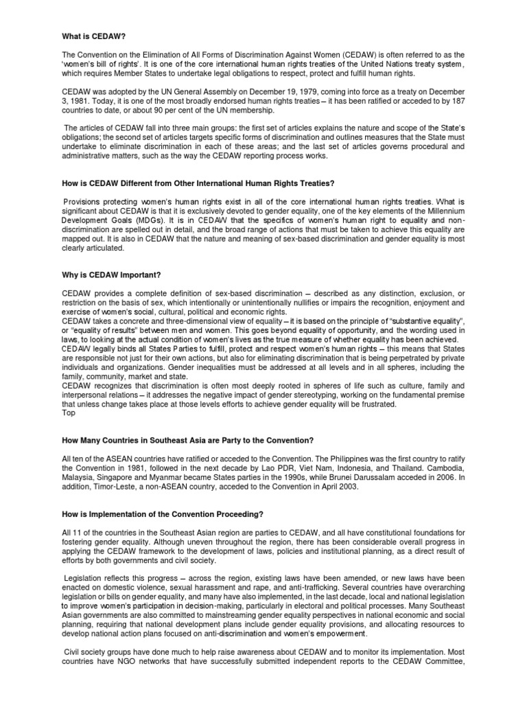 What Is CEDAW? | PDF | Convention On The Elimination Of All Forms Of ...