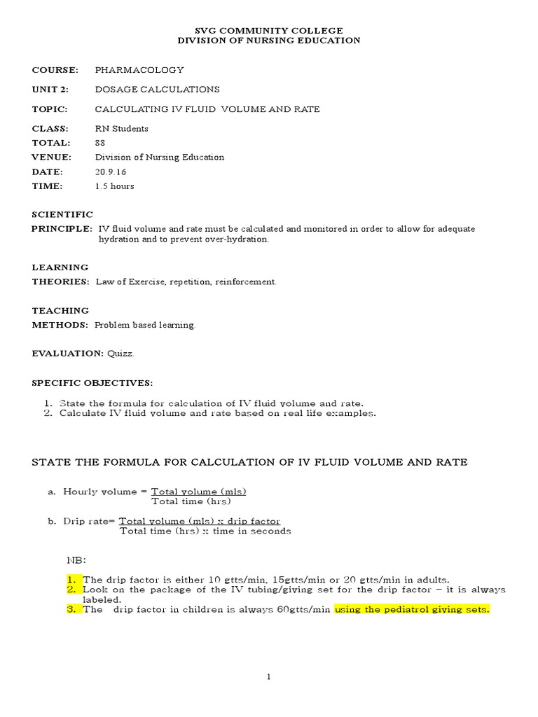 IV Fluid Calculation for Nursing Students | PDF | Volume | Behavior ...