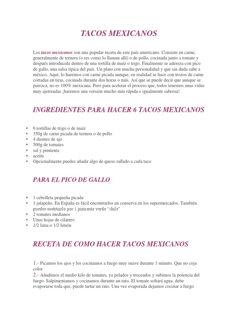 Tacos Mexicanos | PDF | Taco | Salsa