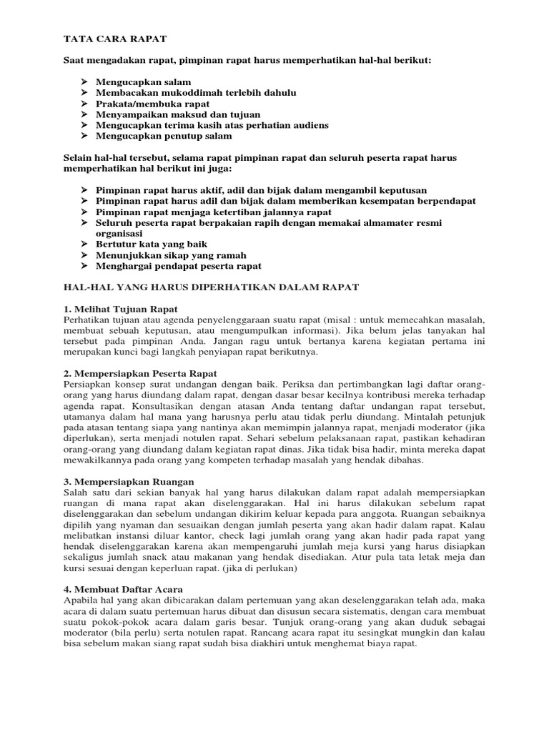 Contoh Tata Cara Rapat | PDF | Karier & Perkembangan