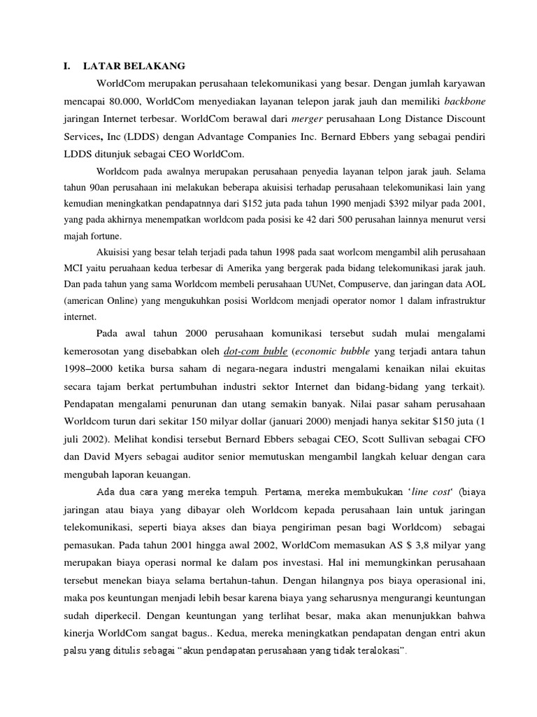 Skandal Akuntansi WorldCom dan Kebangkrutan | PDF | Pengelolaan ...
