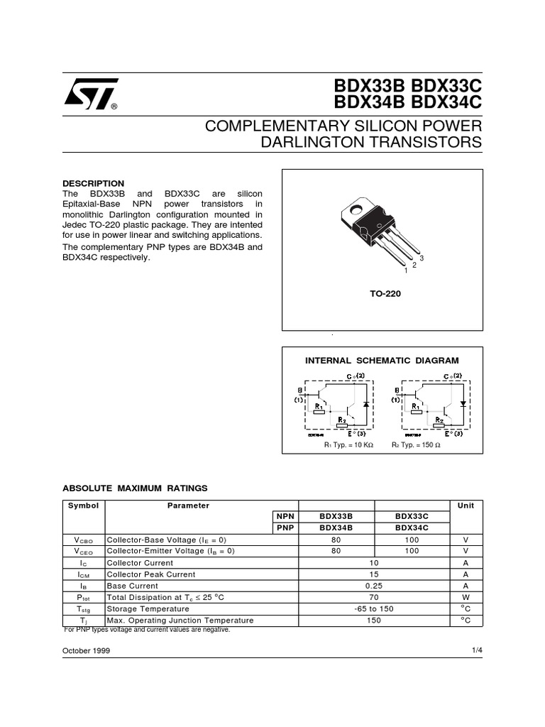 BDX33C Transistor PDF | PDF | Bipolar Junction Transistor | Manufactured Goods