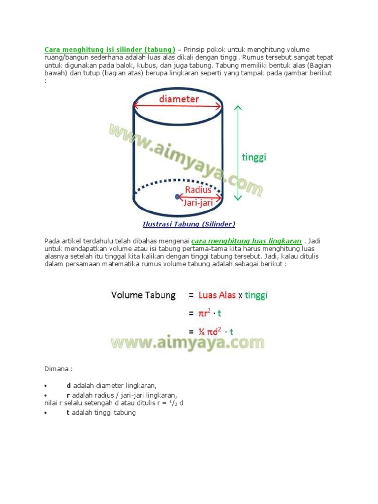 Cara Menghitung Isi Silinder (Tabung) | PDF | Griya & Taman