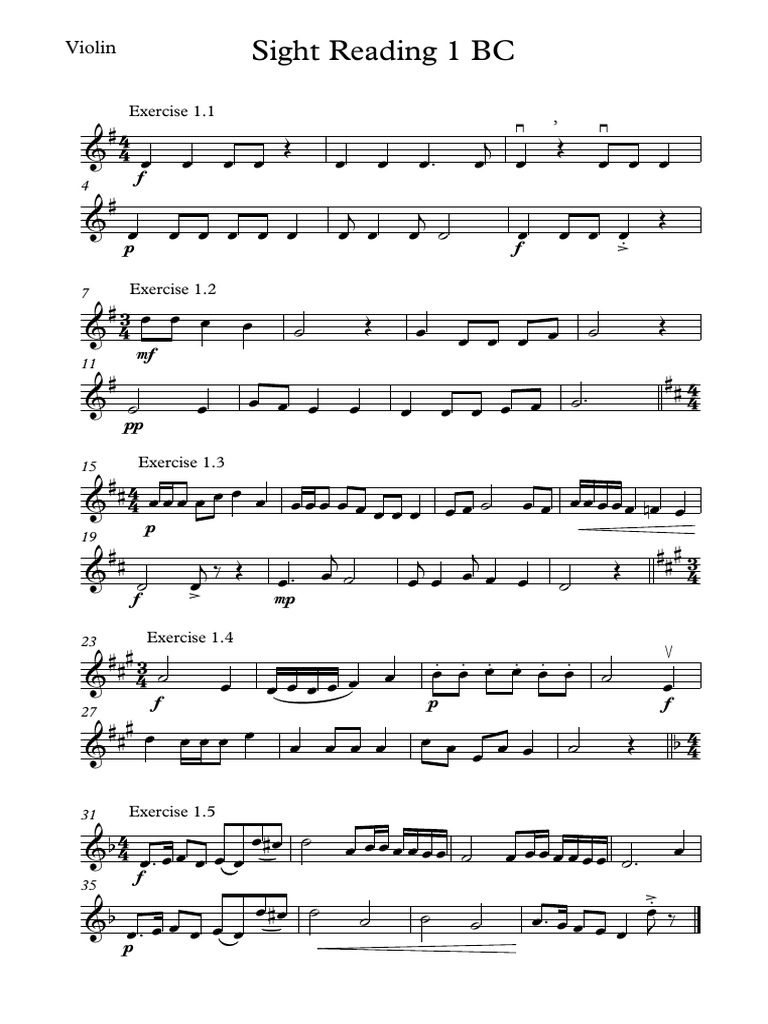 Short Sightreading Exercises Violin 1 | PDF