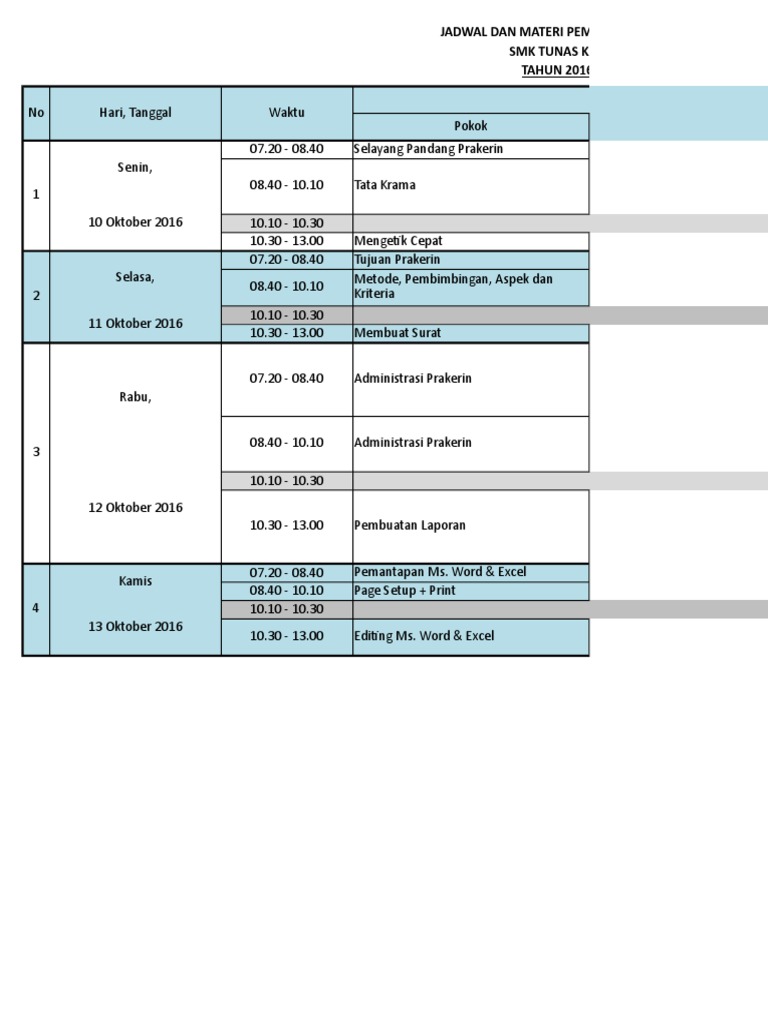 Jadwal Pembekalan Prakerin | PDF
