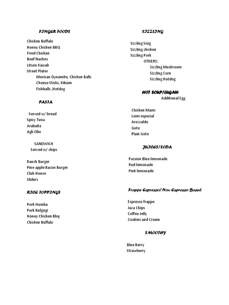 Delicious Finger Foods and More Menu | PDF