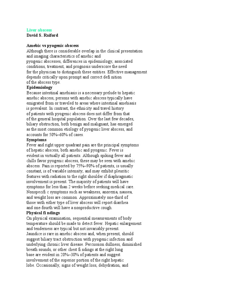 David S. Raiford Amebic Vs Pyogenic Abscess | Download Free PDF | Liver ...