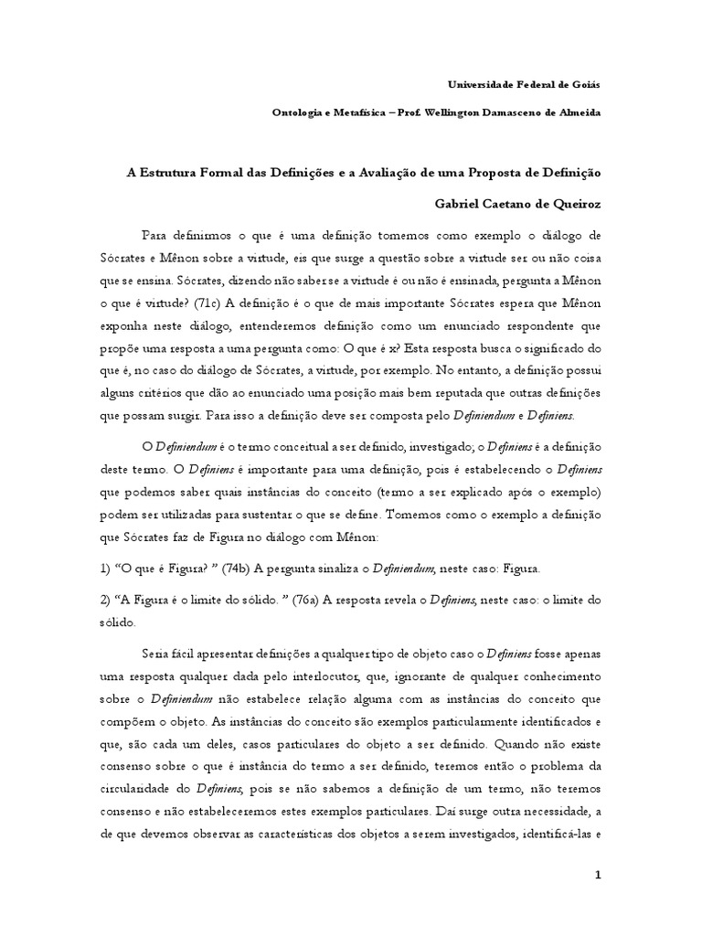 Definiens, Definiendum e Hipoteses | PDF | Sócrates | Definição