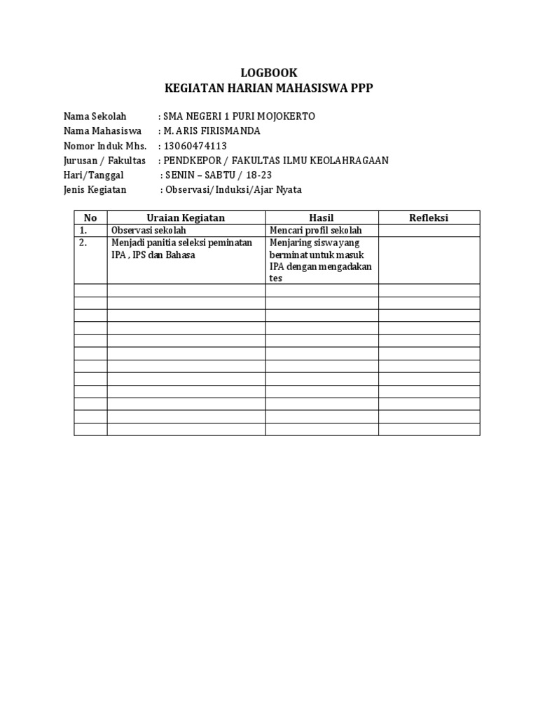 Contoh Logbook Harian | PDF